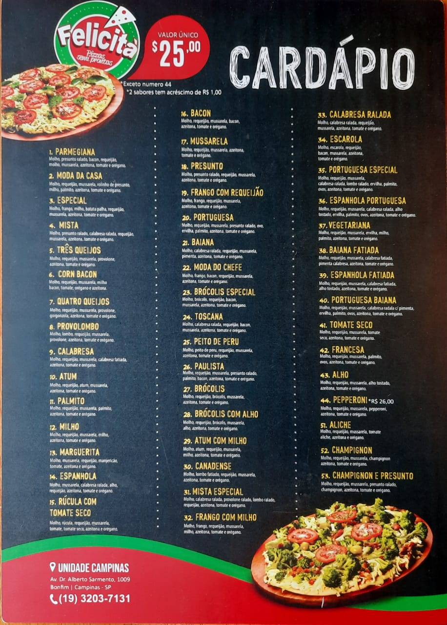Menu em Felicità Pizzas restaurante, Campinas, Av. Dr. Alberto Sarmento