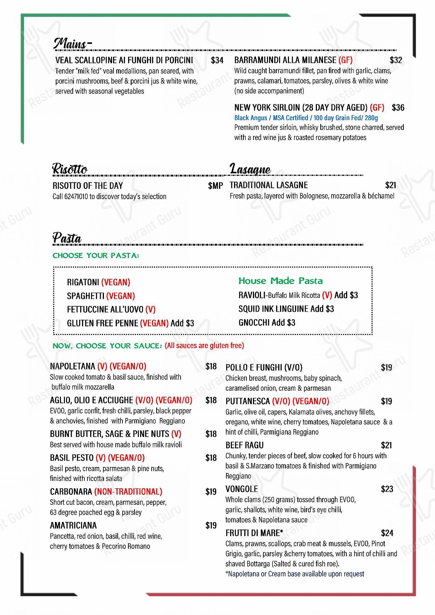 Menu at SoLita Pizzeria, Restaurant & Bar, Canberra
