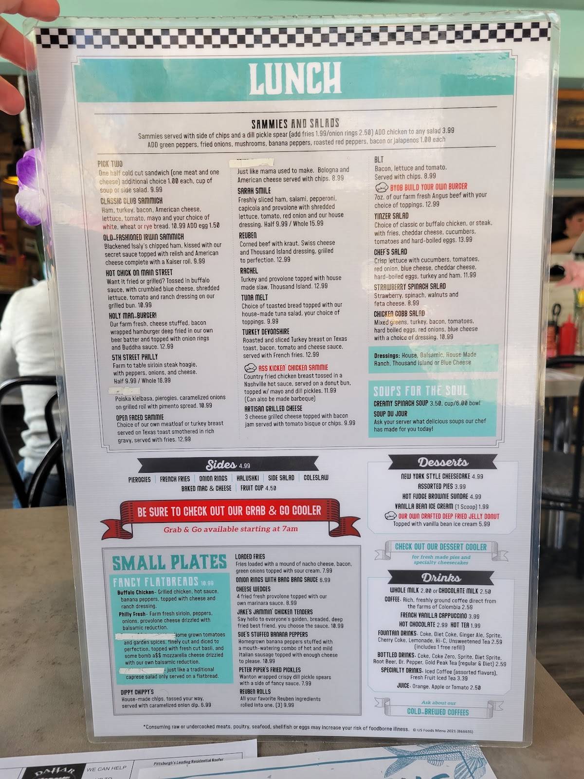 Menu at Candy's Catering cafe, Irwin