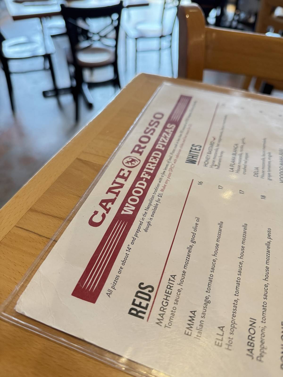 Menu at Cane Rosso pizzeria, Fort Worth