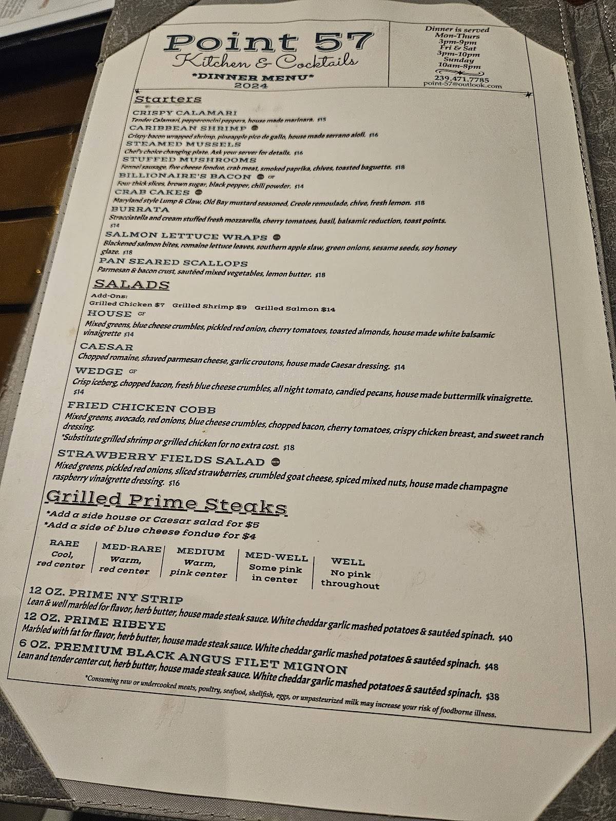 Menu at Point 57 Kitchen & Cocktails restaurant, Cape Coral