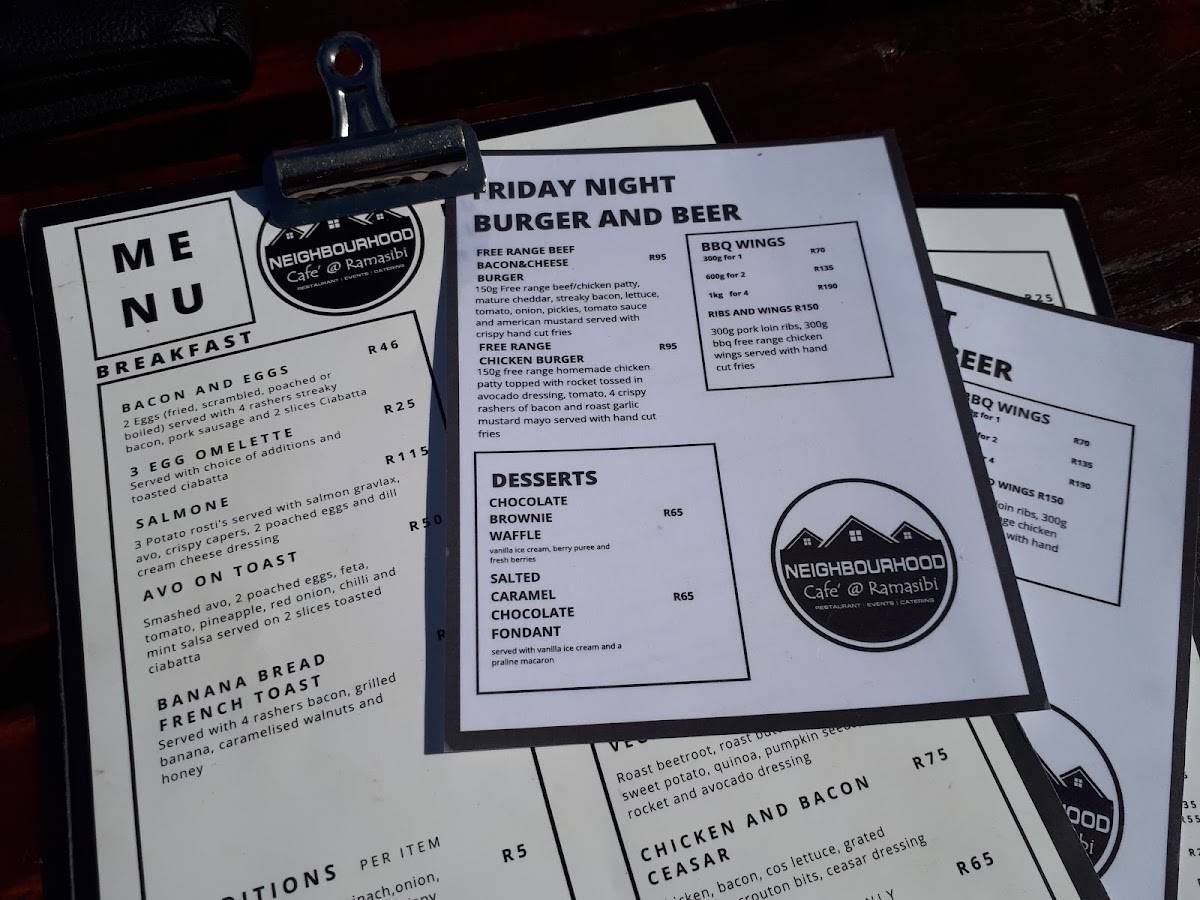 Menu at Neighbourhood Cafe @ Ramasibi, Cape Town