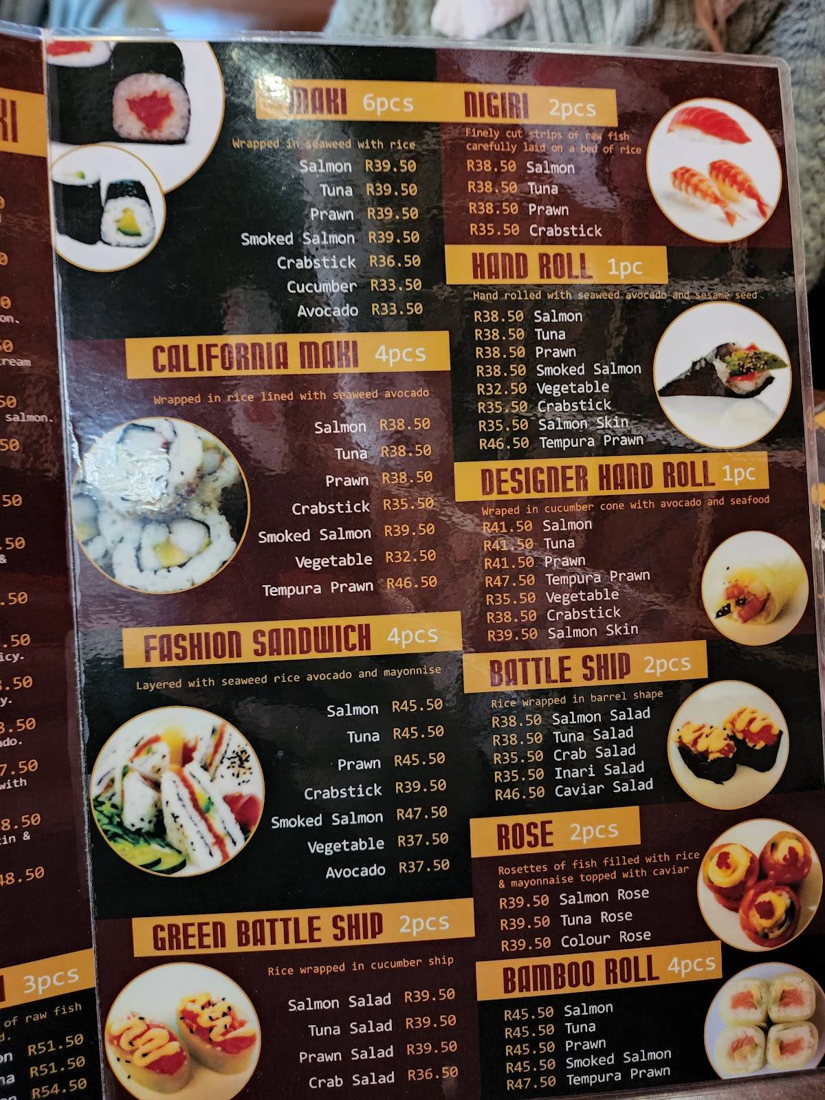 Menu at Trologos Sushi Bar, Cape Town