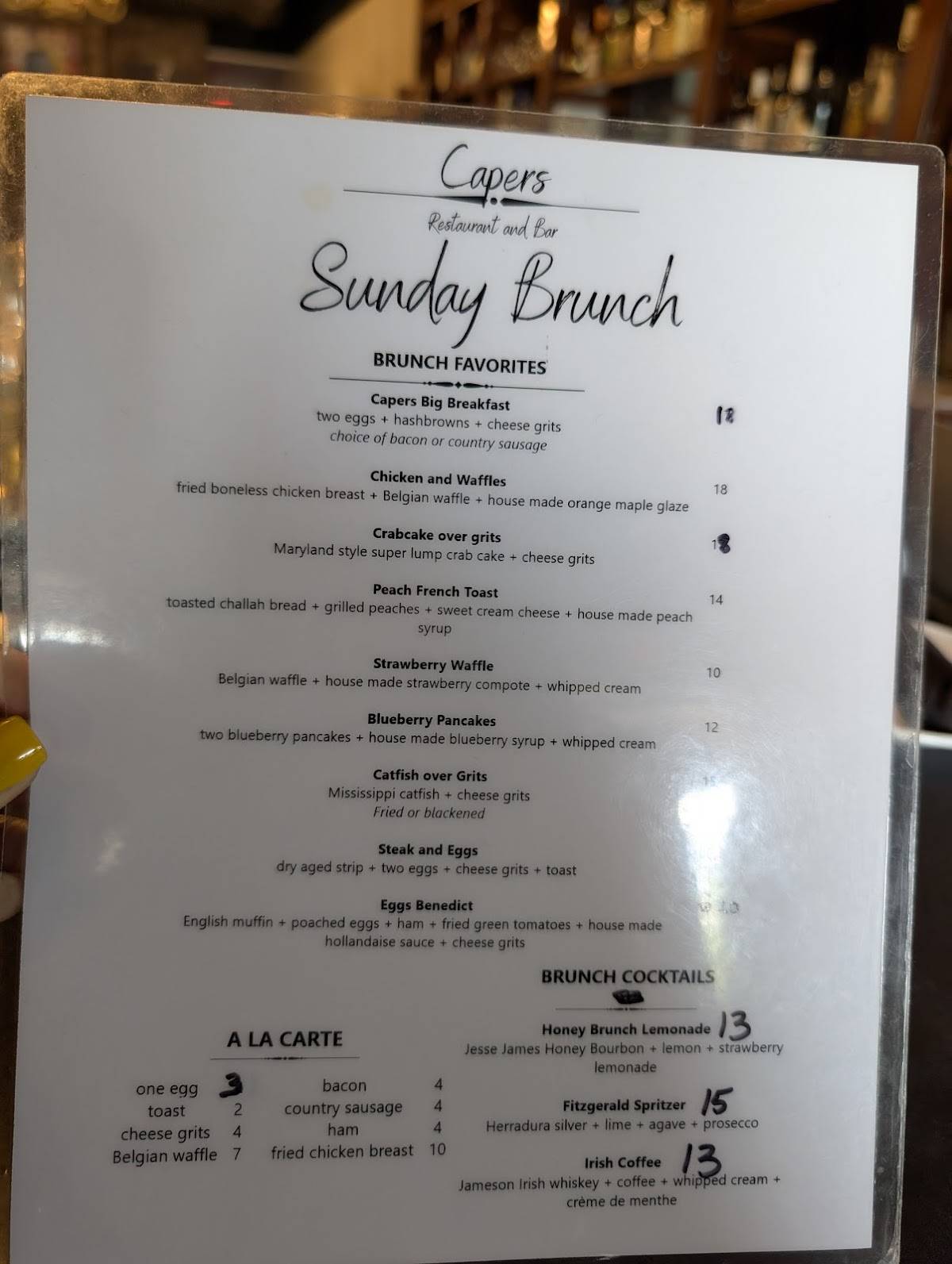Menu at Capers Restaurant and Bar, Kennesaw
