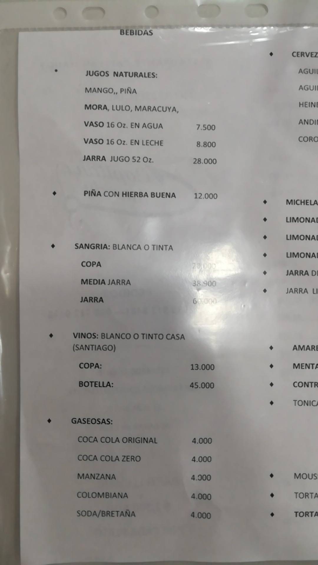Carta del restaurante Capitan Mandy, San Andrés