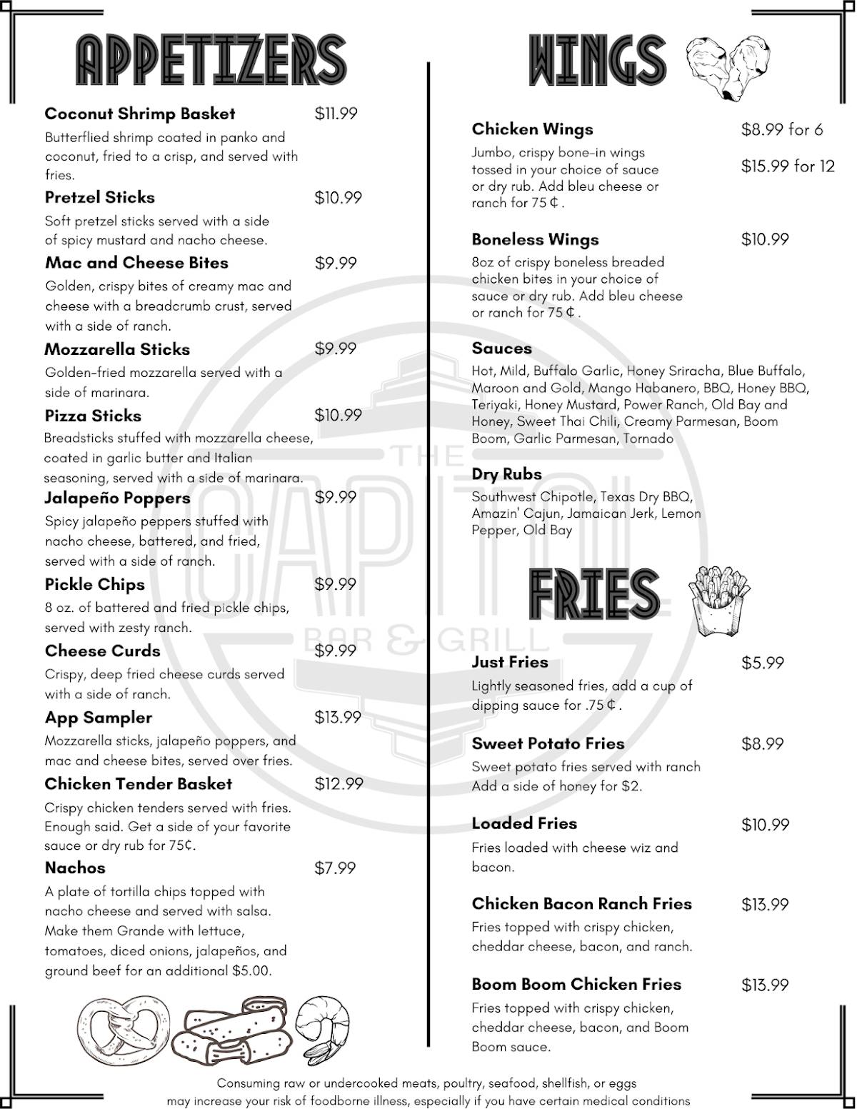Menu at Capitol Bar and Grill, Bloomsburg