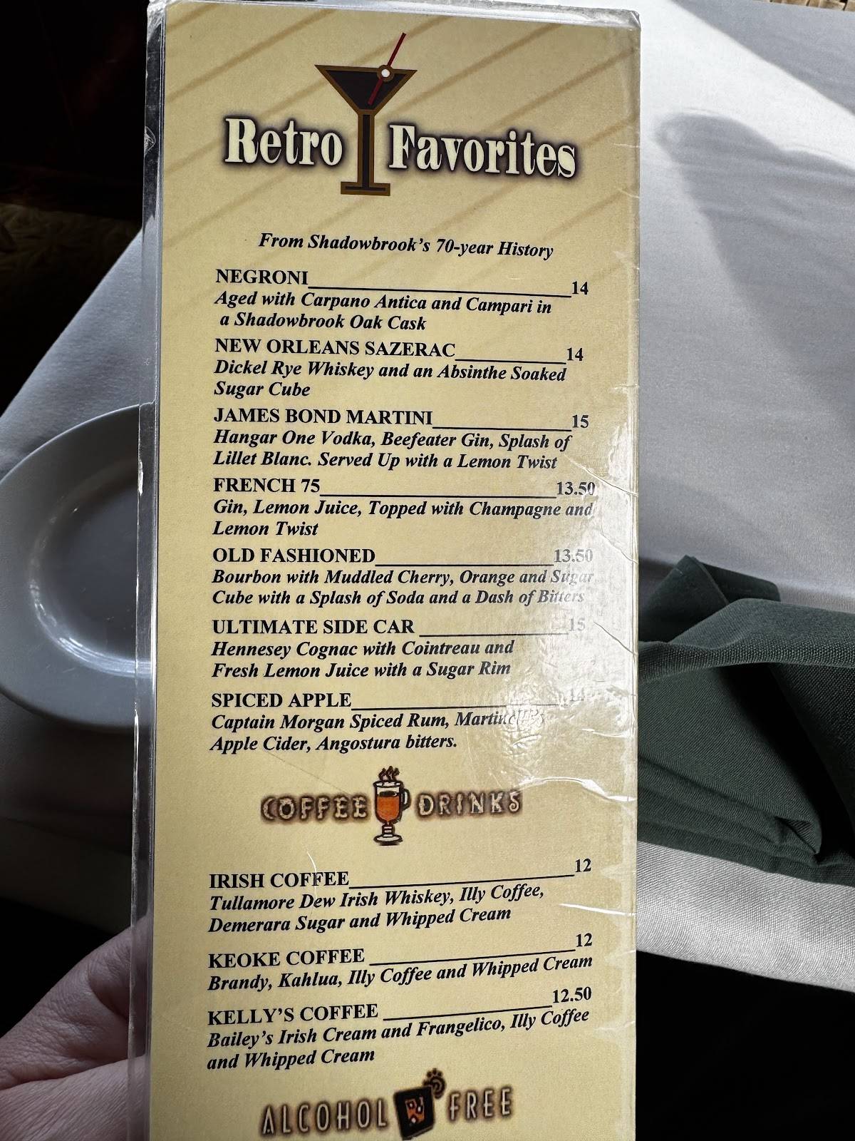 Menu at Shadowbrook Restaurant, Capitola