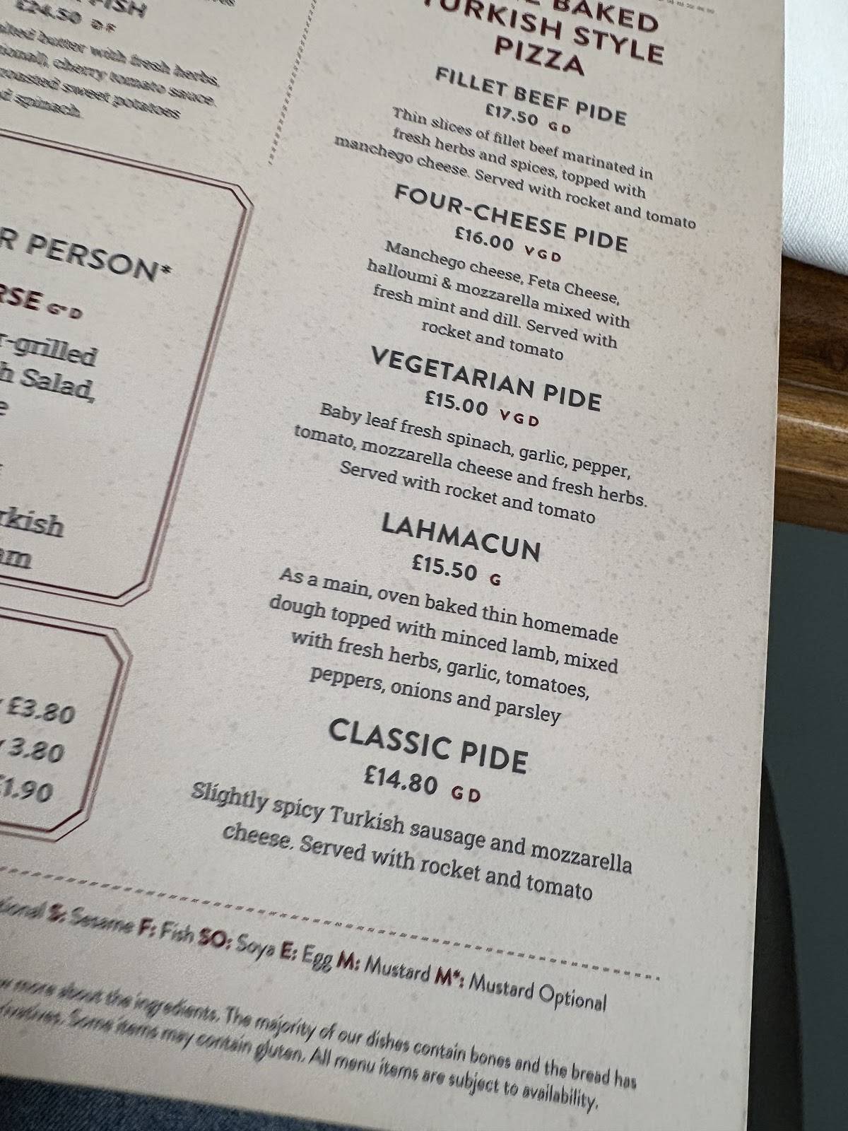 Menu at Cappadocia Restaurant, Epsom