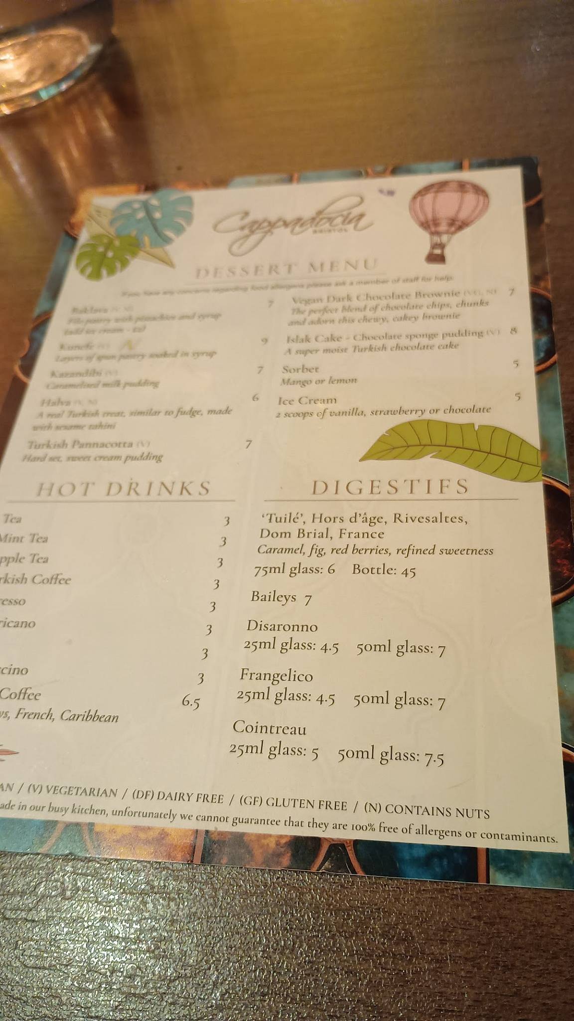 Menu at Cappadocia Restaurant, Bristol