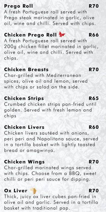 Menu at CAPPELLO. pub & bar, Bloemfontein