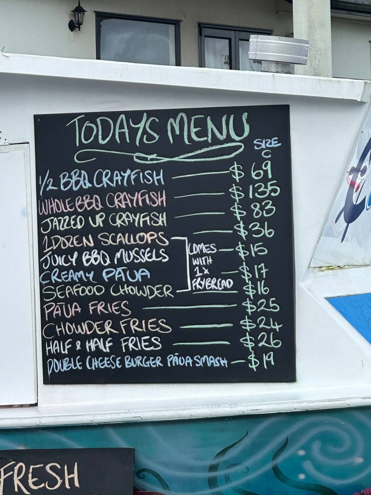 Menu at Captain Kai Moana restaurant, Auckland