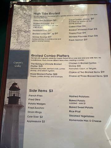 Menu at Captain's Galley restaurant, Dandridge