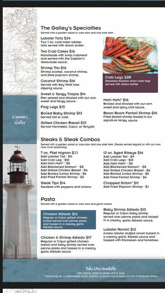 Menu at Captain's Galley restaurant, Dandridge