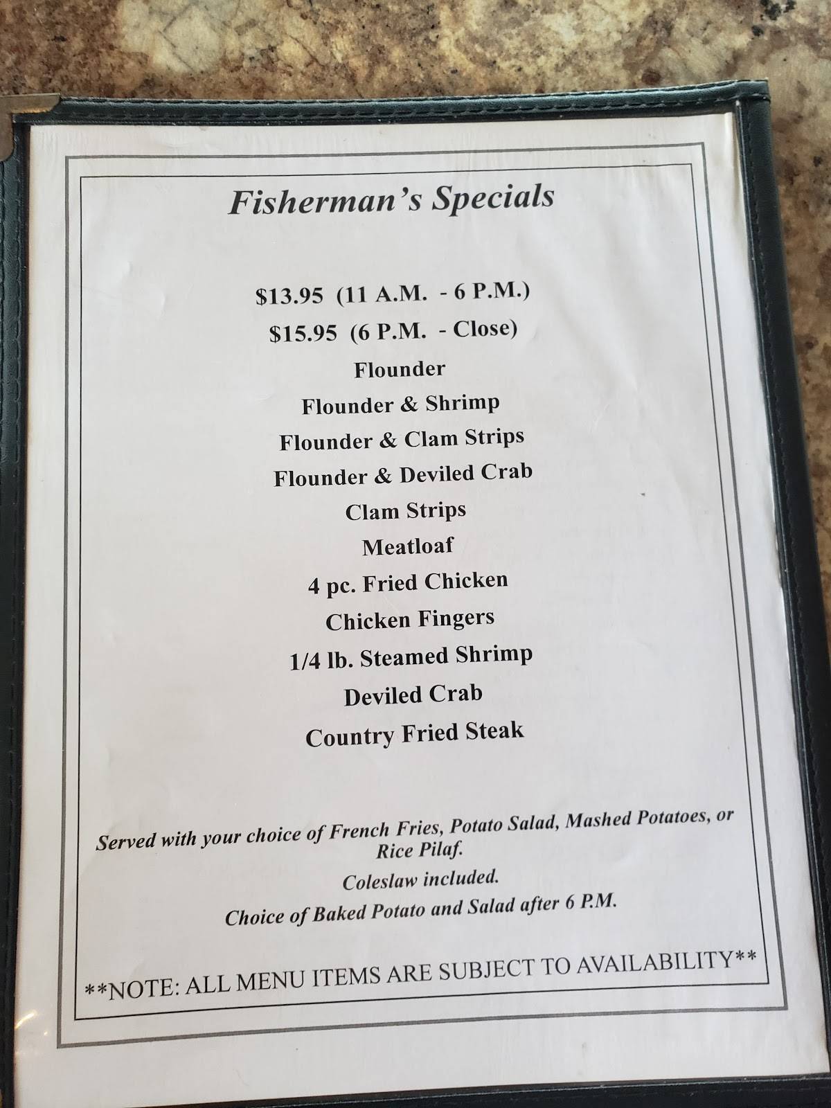 Menu at Capt'n Con's Fish House restaurant, Bokeelia