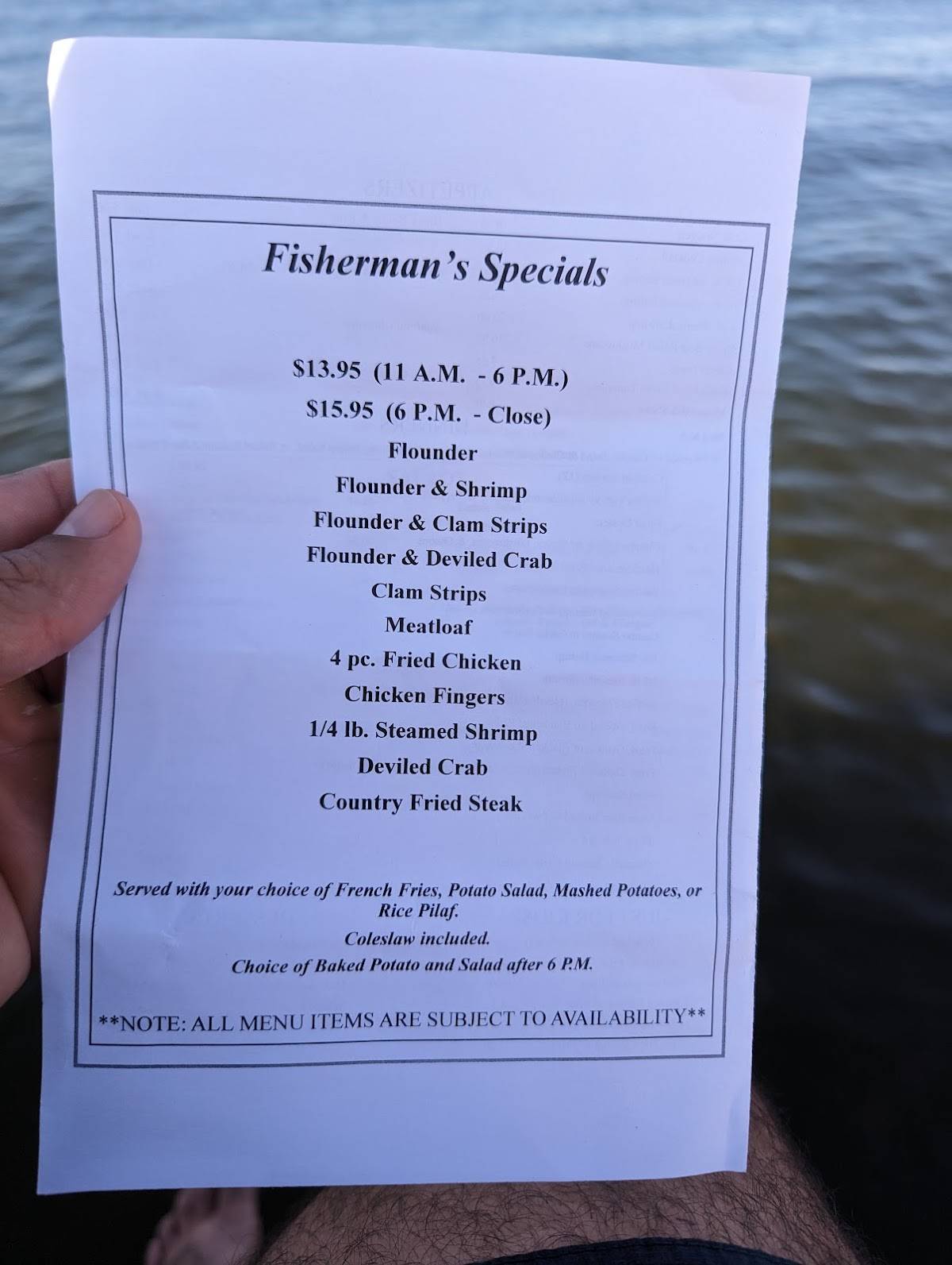 Menu at Capt'n Con's Fish House restaurant, Bokeelia