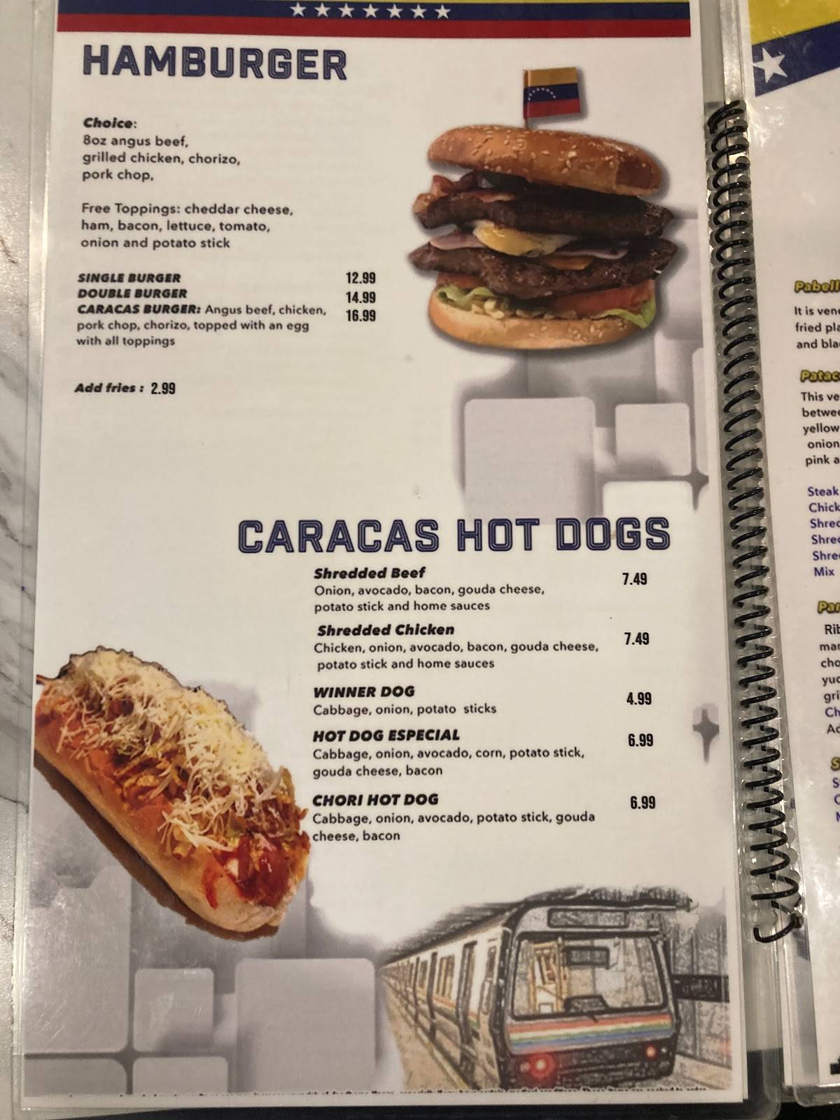 Menu at Caracas Bistro restaurant, Mishawaka