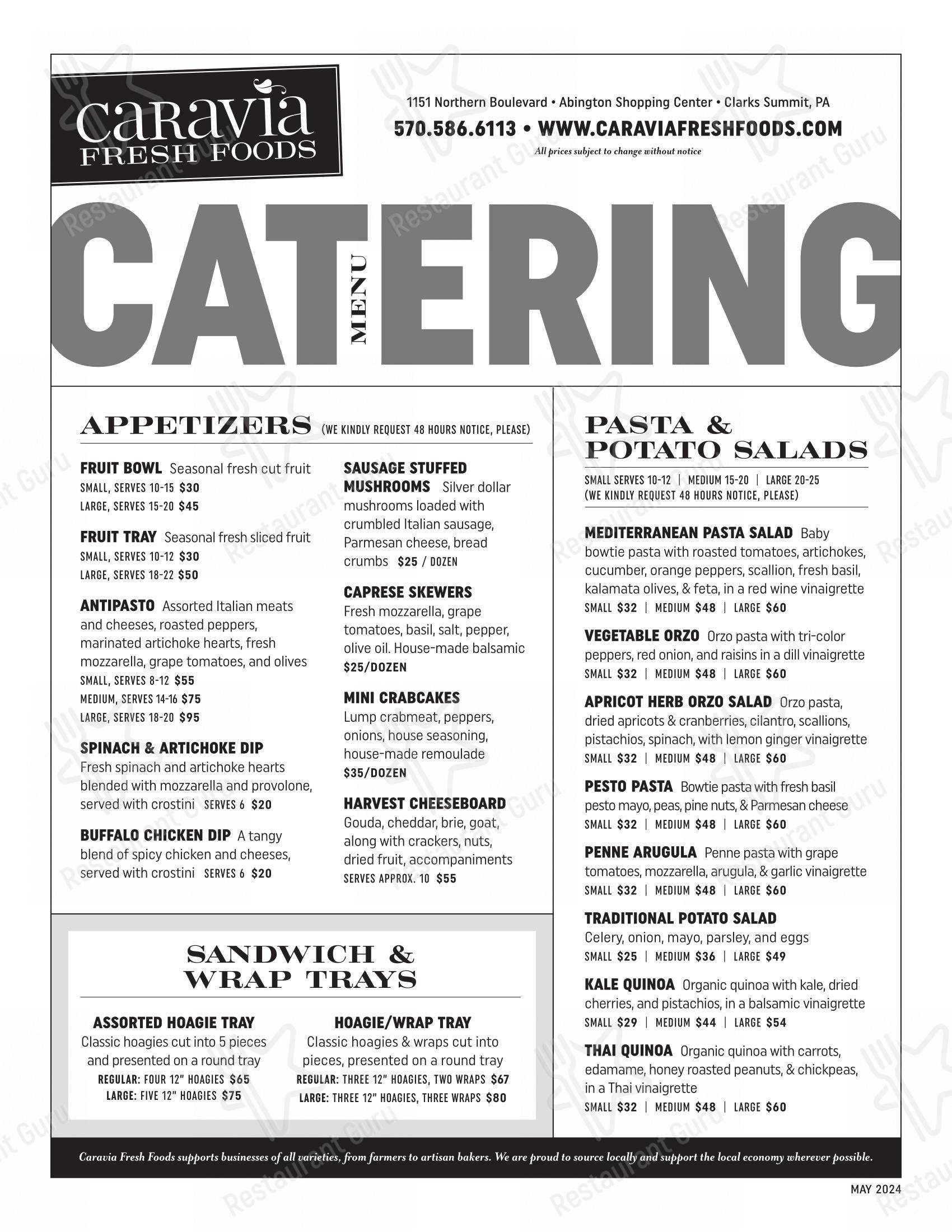 Menu at Caravia restaurant, Clarks Summit