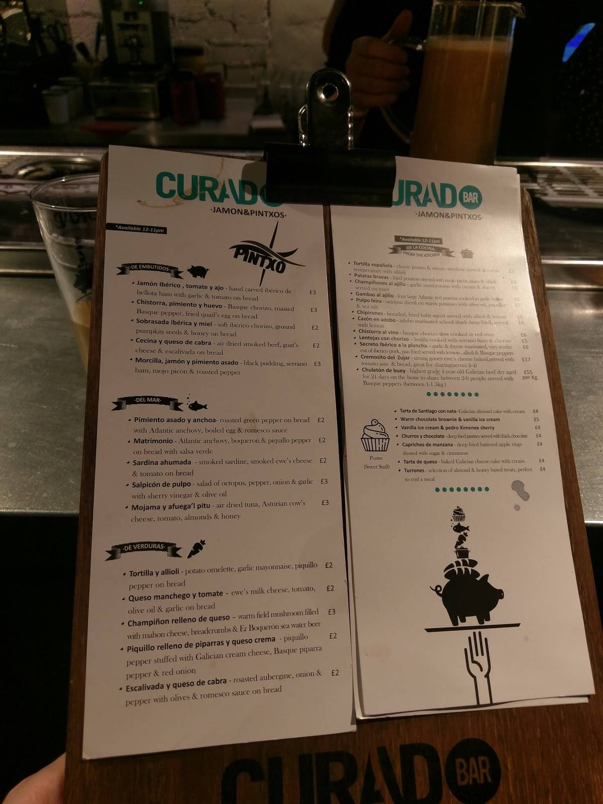 Menu at Curado Bar, Cardiff