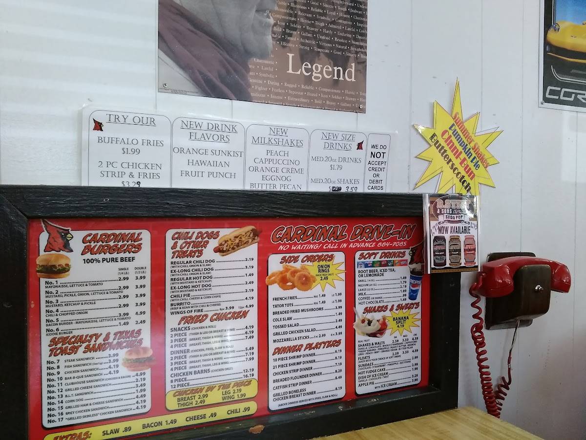 Menu at Cardinal Drive-In restaurant, Brevard