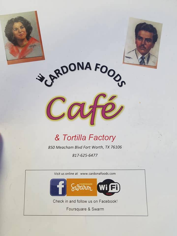 Menu at Cardona Foods restaurant, Fort Worth