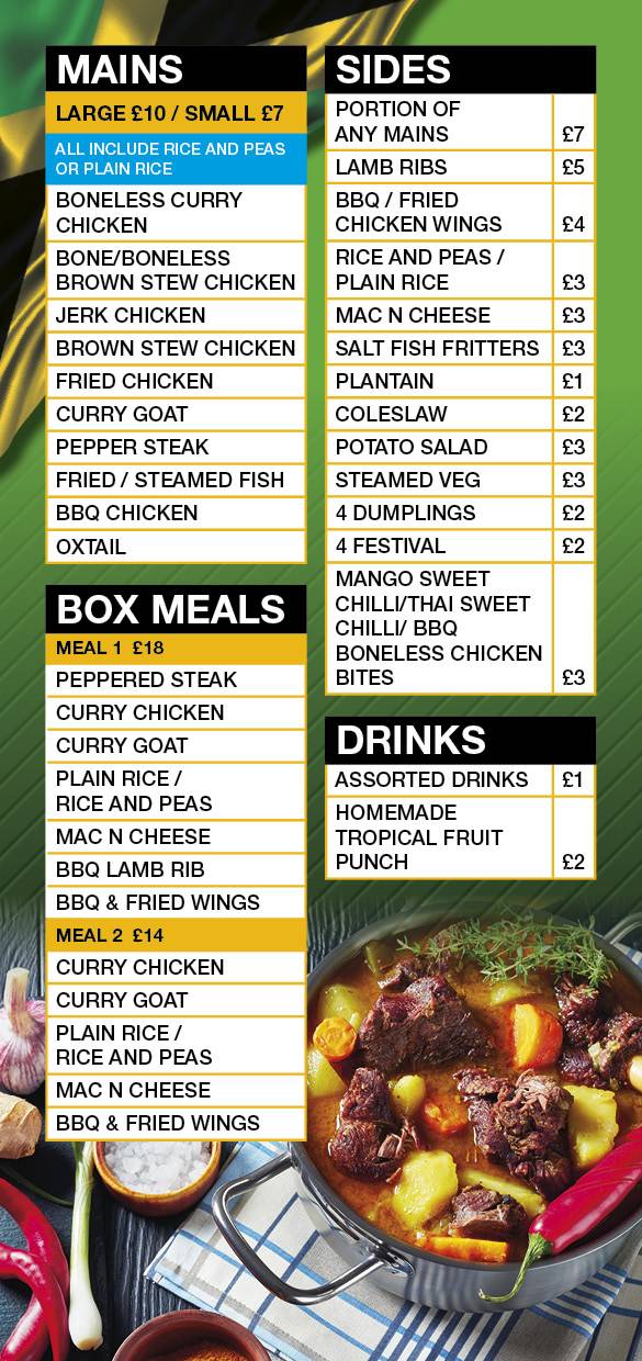 Menu at Caribbean Wave Takeaway restaurant, Slough