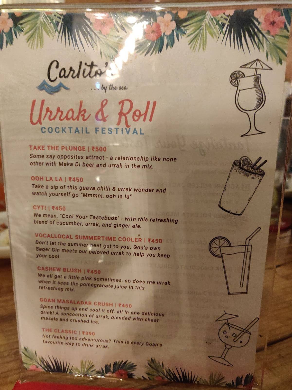 Menu at Carlito's By The Sea, Verem