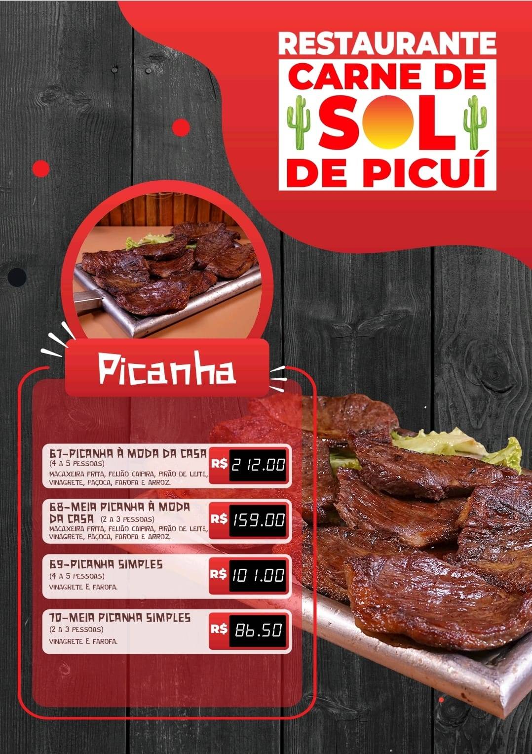 Menu em Carne de Sol de Picuí - Mário Covas restaurante, Ananindeua