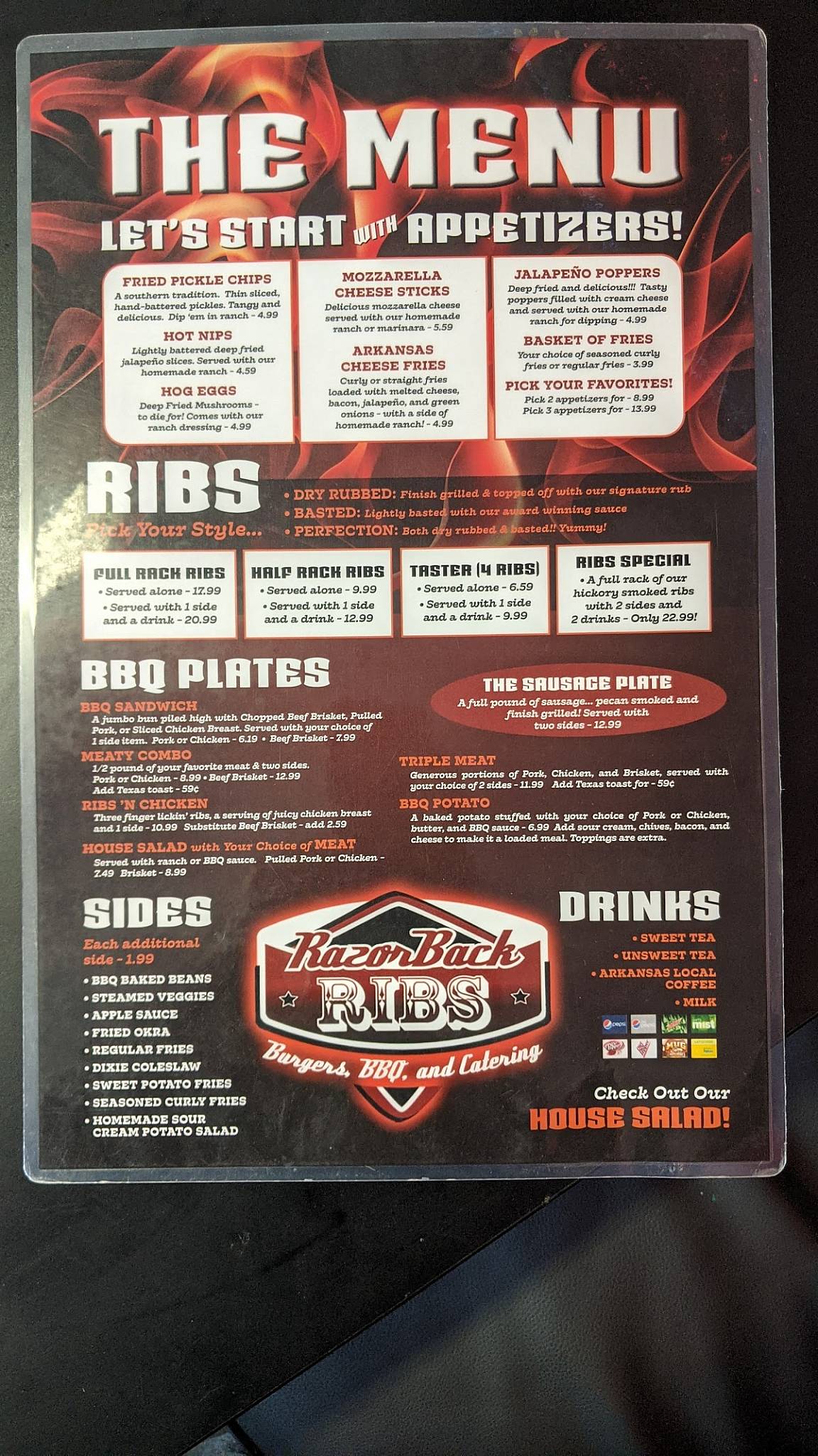 Menu at Carolyn’s RazorBack Ribs BBQ, Yellville