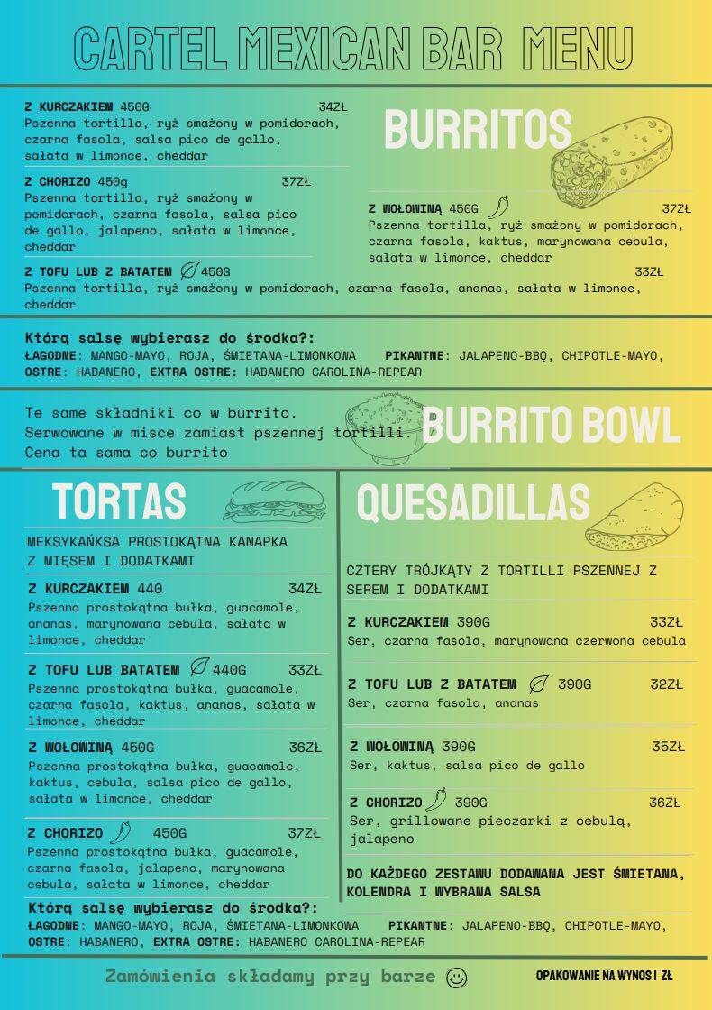 Menu at Cartel Mexican Bar, Częstochowa
