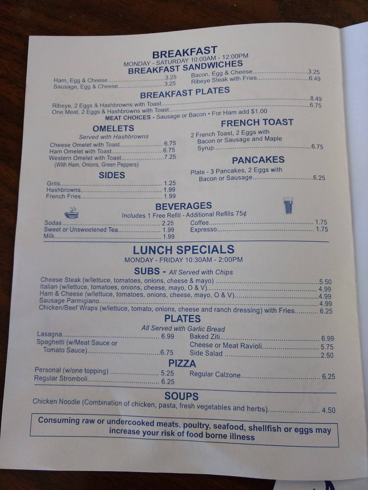 Menu at Caruso's pizzeria, Mebane, E Main St