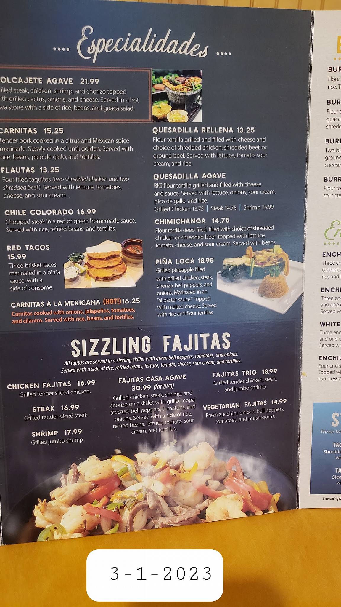 Menu at Casa Agave Mexican Grill restaurant, Wildwood