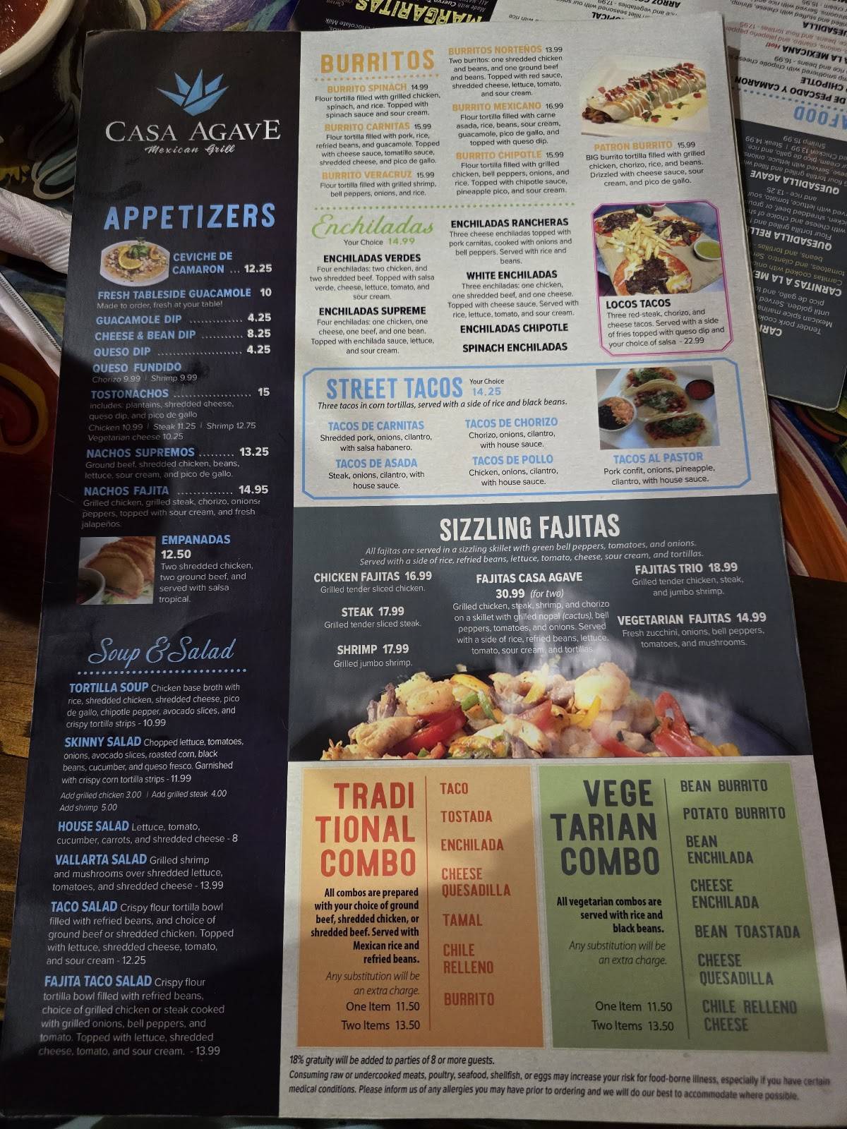 Menu at Casa Agave Mexican Grill restaurant, Wildwood