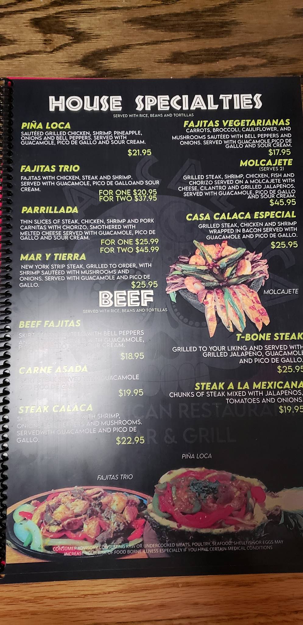 Menu at Casa Calaca restaurant, Salida