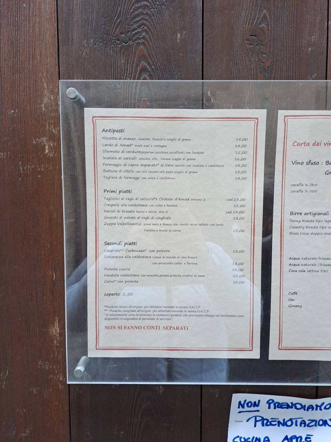 Menu da Casa Ciuca ristorante, Bard