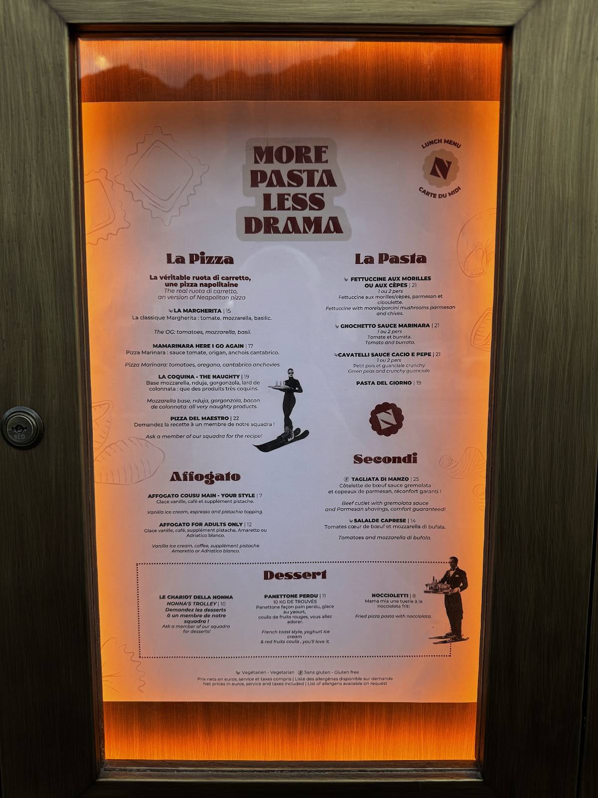 Menu at Casa Nonna restaurant, Chamonix