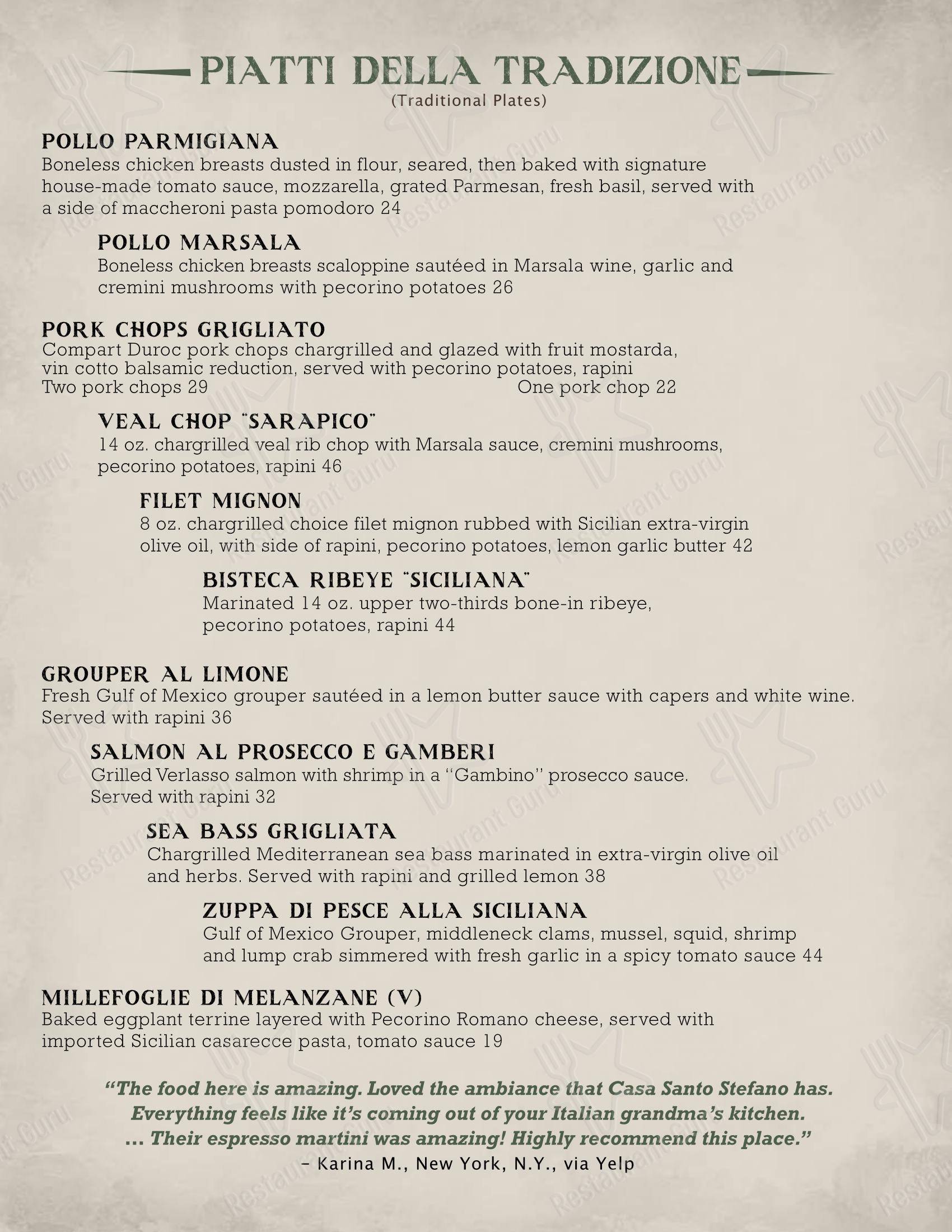 Carta del pub y bar Casa Santo Stefano, Tampa