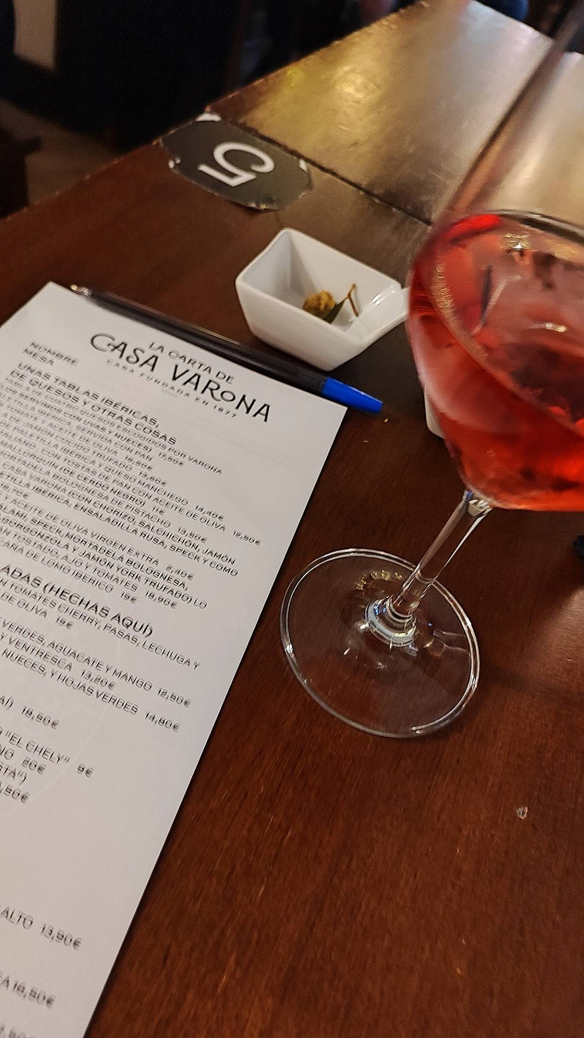Carta del restaurante Casa Varona, Madrid, Pl. del Matute