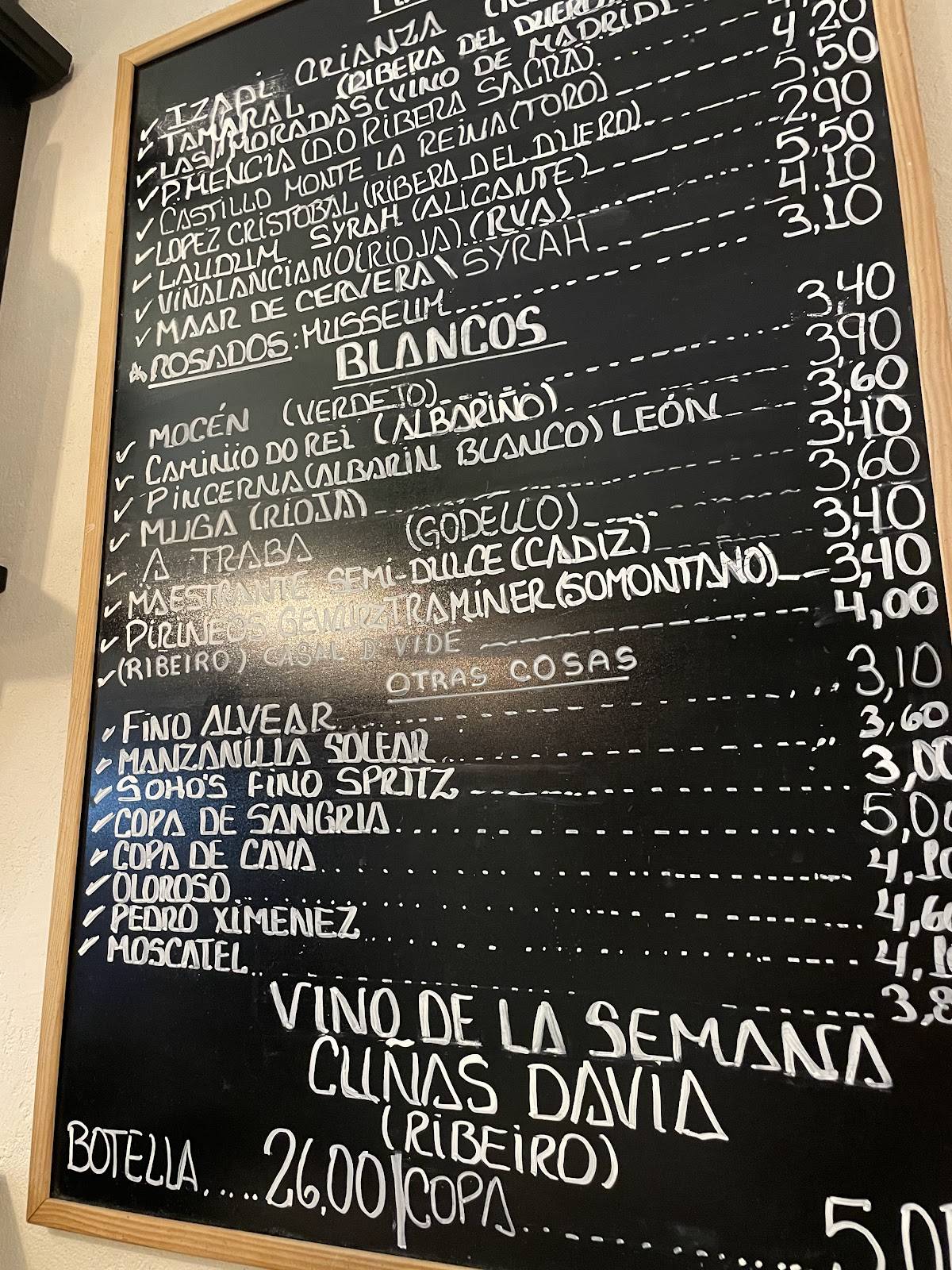 Carta del restaurante Casa Varona, Madrid, Pl. del Matute