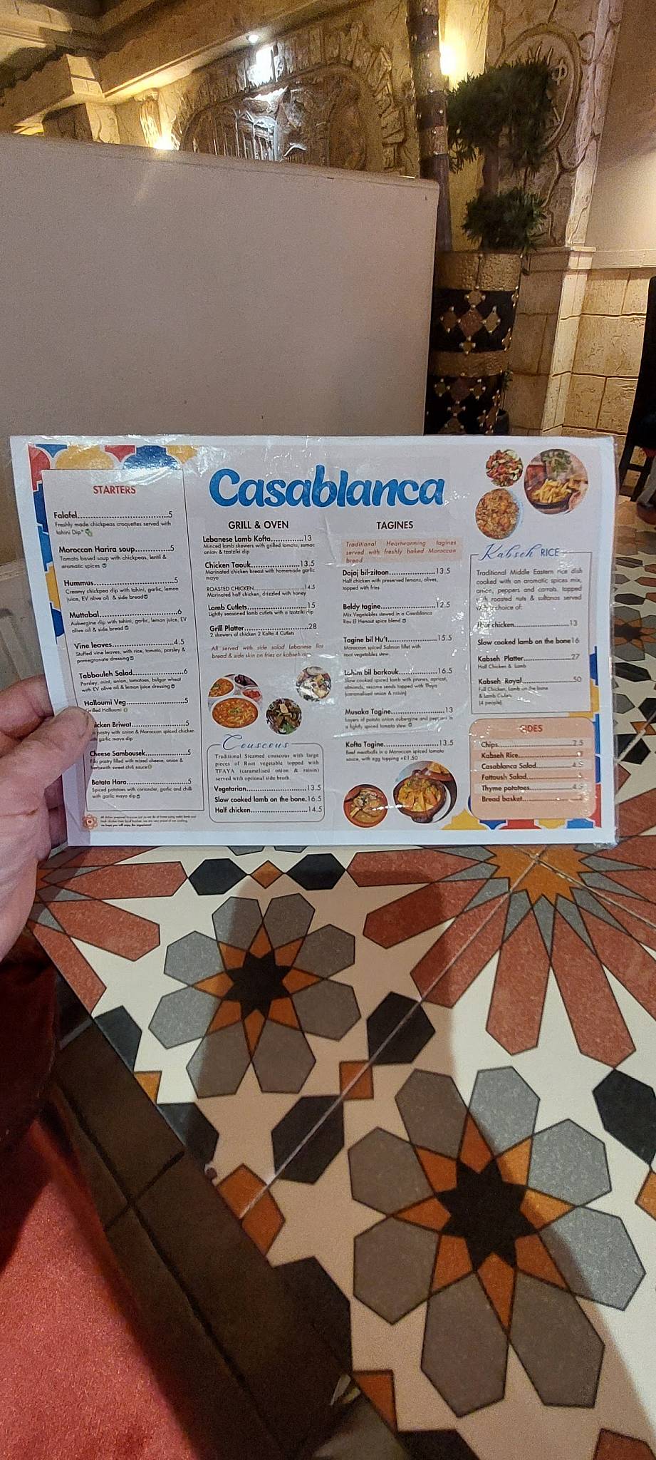 Menu at Casablanca restaurant, Cardiff, 159 City Rd