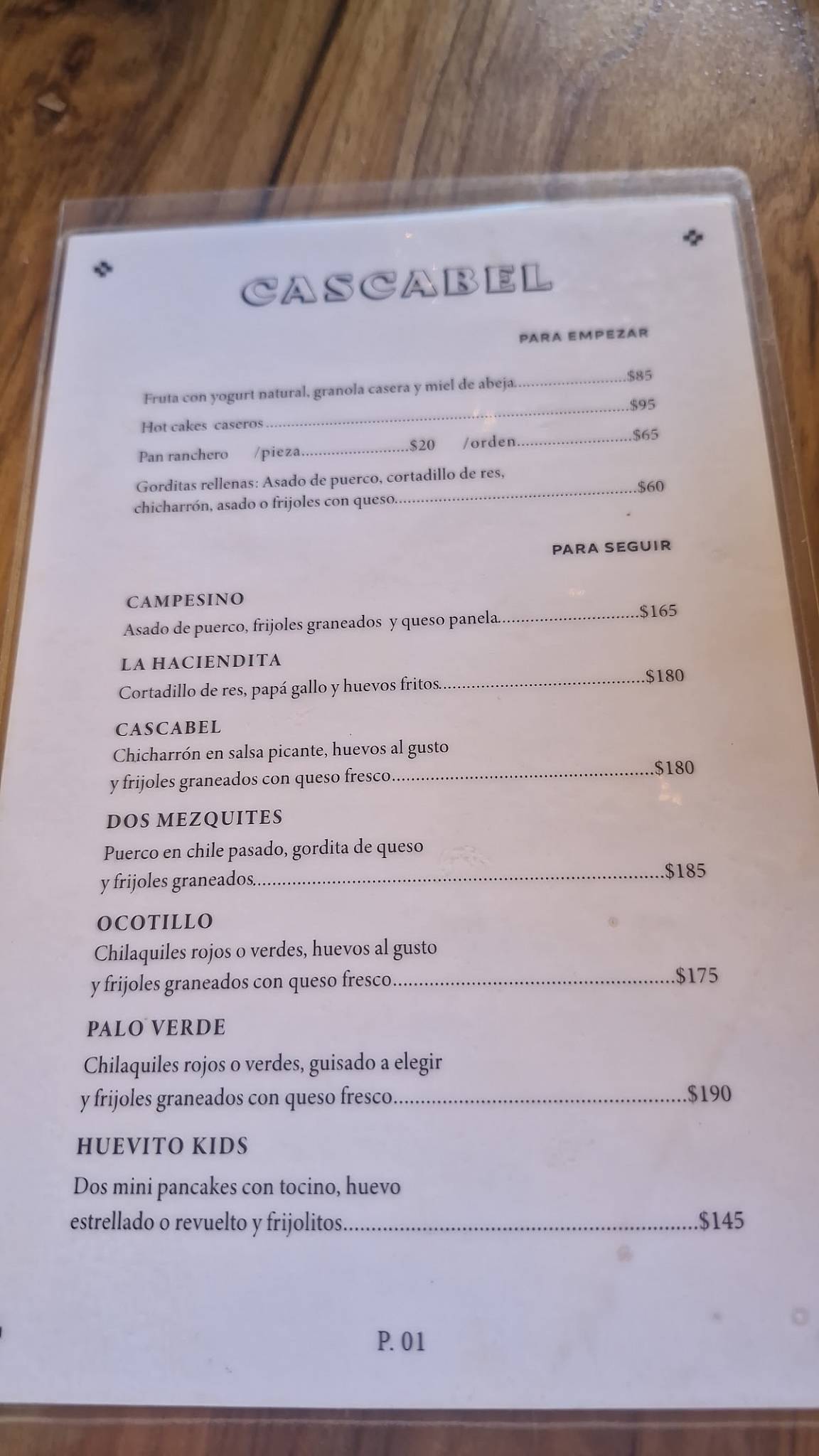 Carta del restaurante Cascabel Comedor Ranchero, Chihuahua