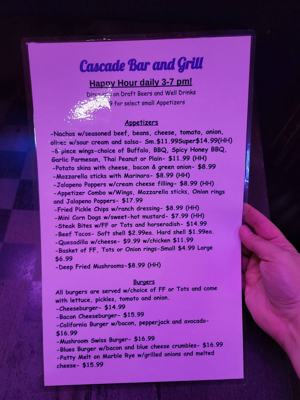 Menu at Cascade Bar & Grill, Vancouver