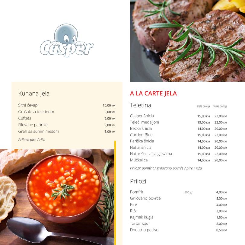 Menu at Casper Restoran Pizzeria, Sarajevo, Ciglanska 2