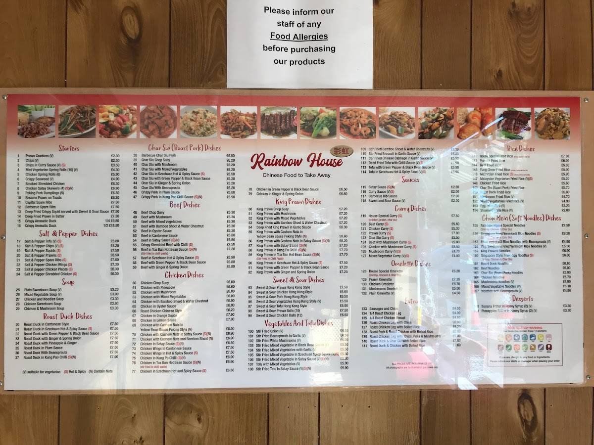 Menu at Rainbow House fast food, Oxford, 70 Mill St