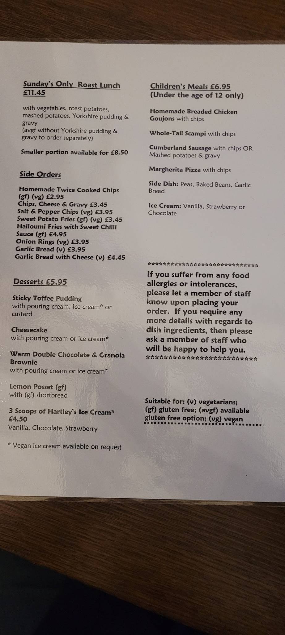 Menu at Castle Bar, Cockermouth