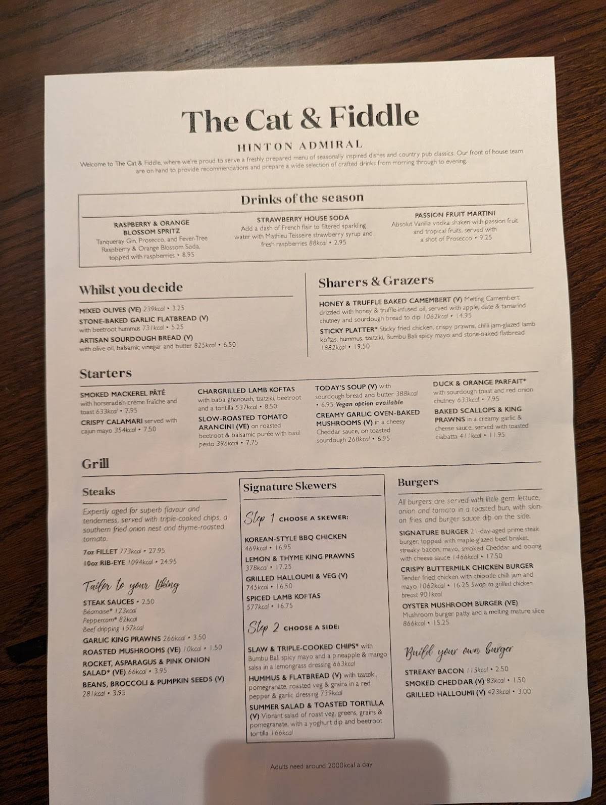 Menu at Cat & Fiddle Hinton Admiral pub & bar, Christchurch, Lyndhurst Rd