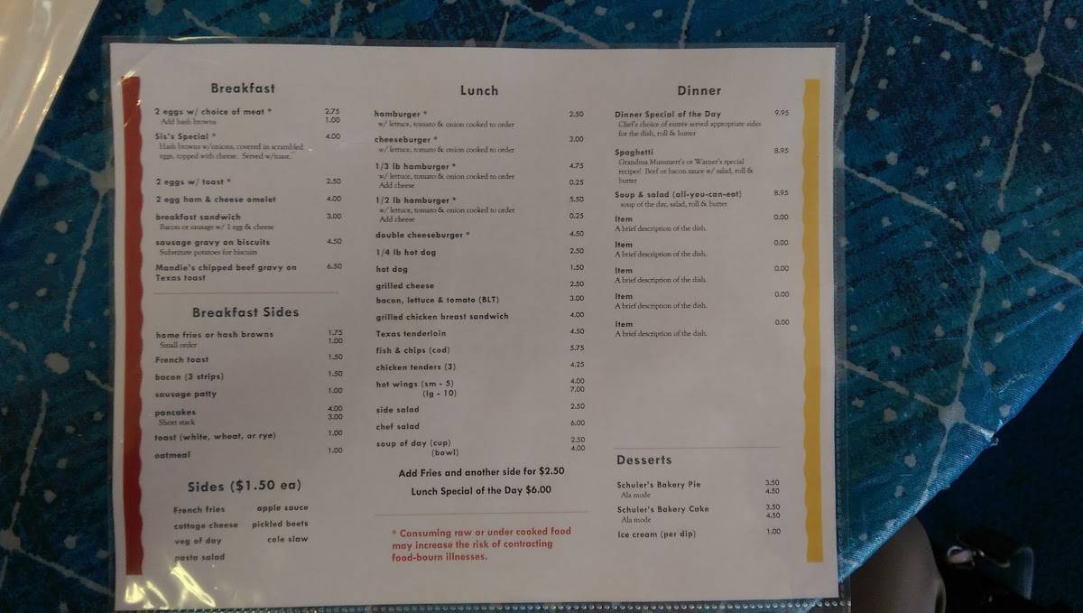 Menu at Catawba Community Center Restaurant, Catawba