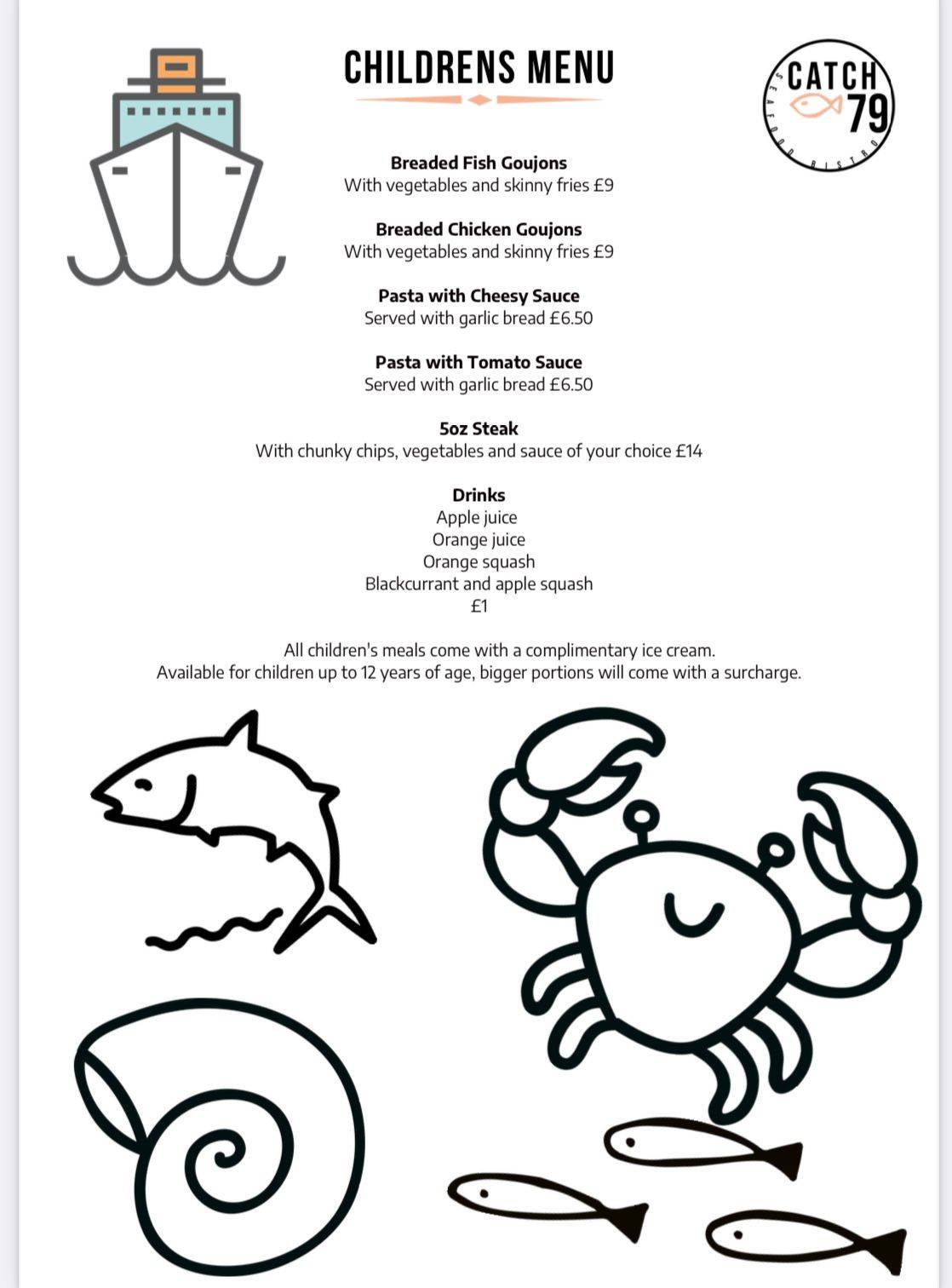 Menu at Catch 79 Seafood Bistro restaurant, Lossiemouth