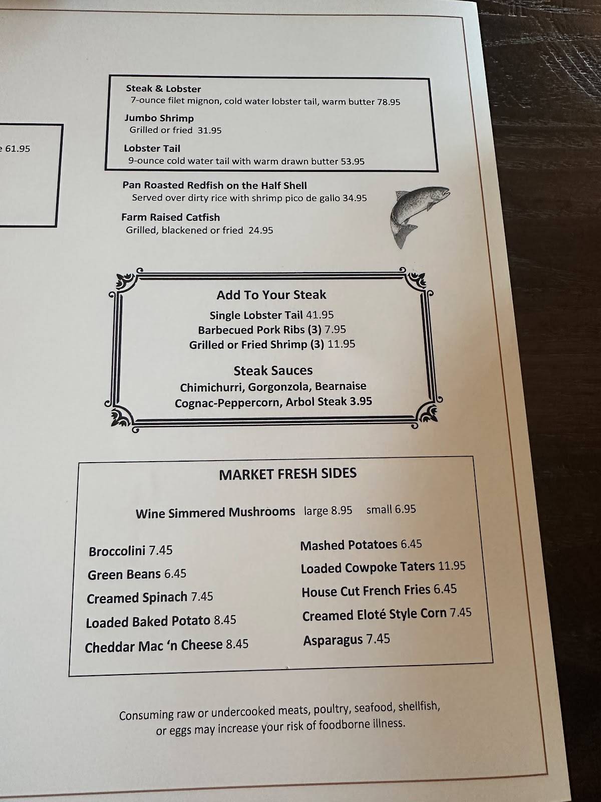 Menu at Cattlemen's Steak House steakhouse, Fort Worth