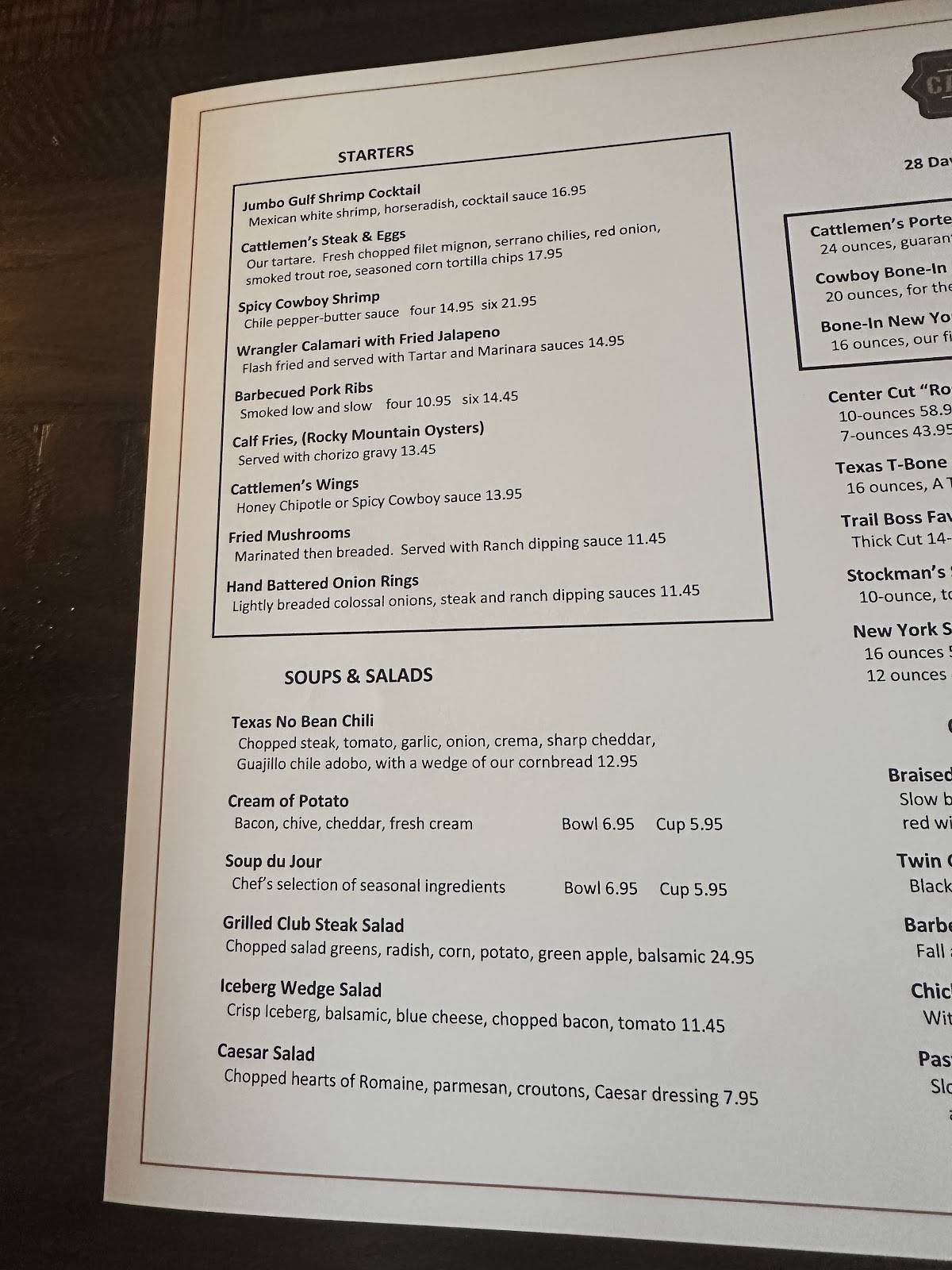 Menu at Cattlemen's Steak House steakhouse, Fort Worth