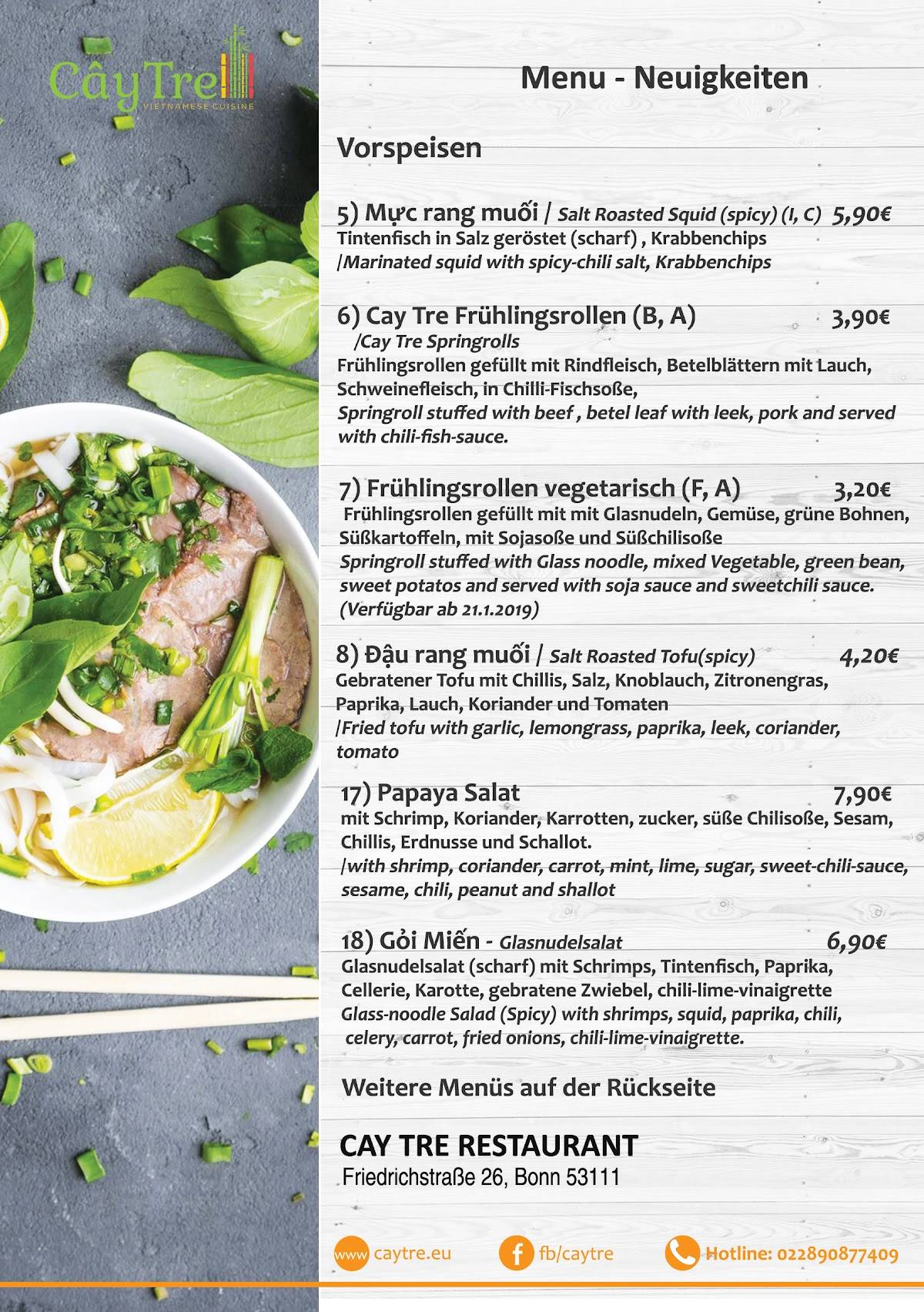 Carta de Cay Tre Restaurant, Bonn